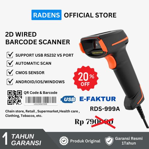 Jual 2D BARCODE SCANNER E-FAKTUR RADENS RDS-999A USB AUTO SCAN (QR Code ...