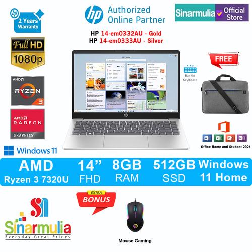 Promo HP 14-em0332AU/em0333AU Ryzen 3 7320U 512GB SSD 8GB FHD Win11+OHS ...