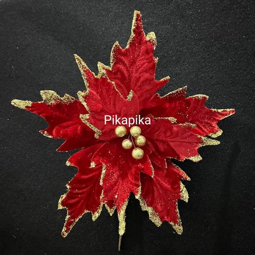 Jual Grosir Bunga Daun Natal Kastuba Poinsettia Posentia Glitter - Red ...