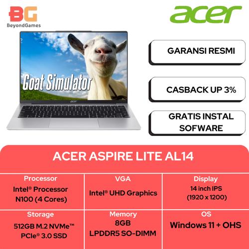Jual LAPTOP ACER ASPIRE LITE AL14 N100 8GB 256GB W11+OHS 14 WUXGA SLV ...