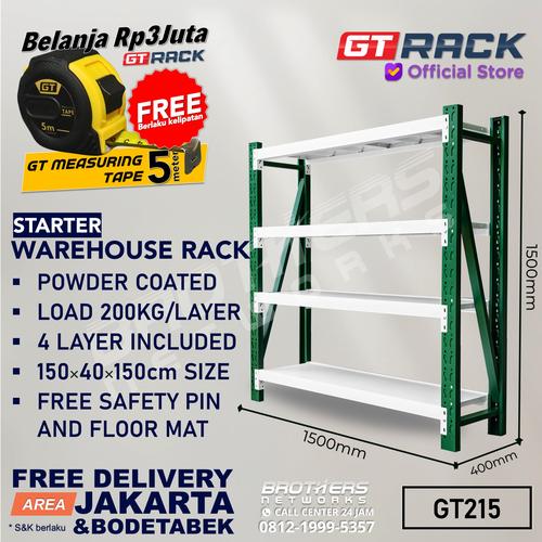 Promo GT-RACK GT215 PLUS PRO - RAK GUDANG BESI 4 SUSUN - LEBAR 40CM P 150CM - GT215, JOINTER ...