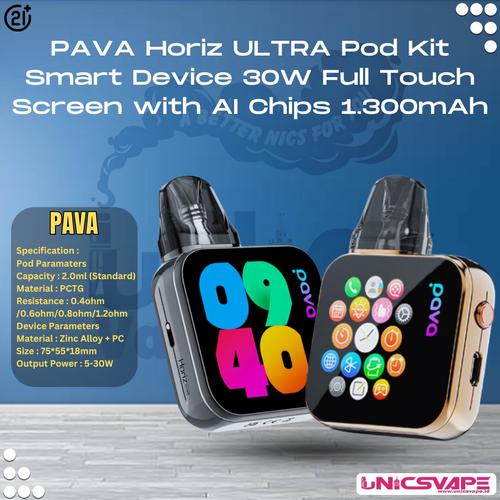 Promo PAVA Horiz ULTRA Pod Kit Smart Device 30W Full Touch Screen with AI Chips 1.300mAh 2ML ...