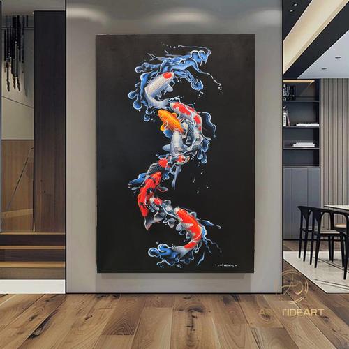 Jual Lukisan dinding ikan koi naga black Full Frame Minimalis - Kab ...