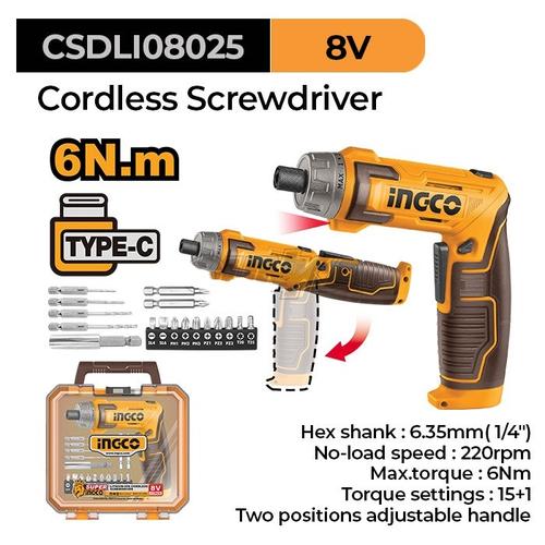 Jual Cordless Screwdriver 8V 6Nm INGCO CSDLI08025 Obeng Listrik - Kota ...