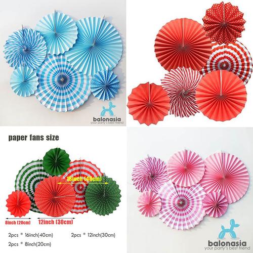 Jual Dekorasi Pesta 6 pcs Paper Fan High Quality Merah dirgahayu biru ...