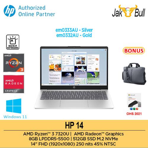 Promo HP 14-em0332AU/em0333AU Ryzen 3 7320U 512GB SSD 8GB FHD Win11+OHS ...