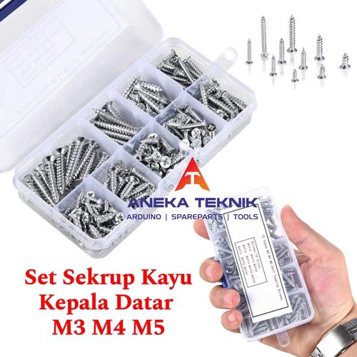 Jual Set Sekrup Kayu Kepala Datar / Kit Self Tapping Screw Flat Head M3 ...