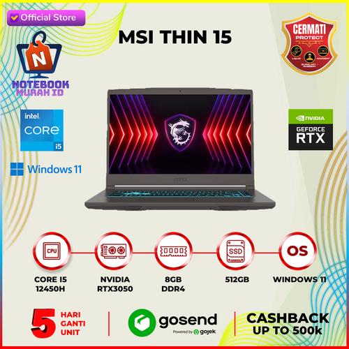 Promo Msi Thin 15 I5 12450H RTX3050 4Gb/ 8Gb 512Gb W11 15.6Fhd 144Hz ...