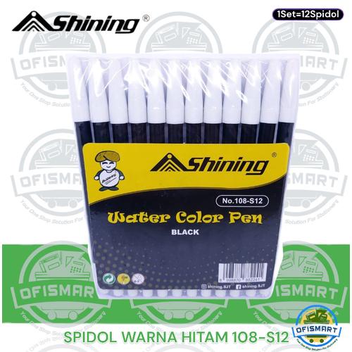 Jual Shining Spidol Water Color Pen (108-S12) Hitam | 1Set=12Spidol ...