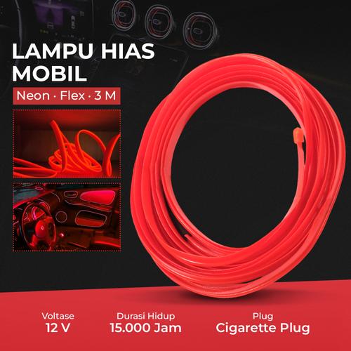 Jual Lampu Hias Mobil Neon Flex Wire Car Interior 3 Meter Konektor Plug ...