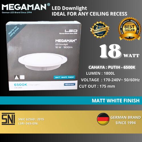 Jual Lampu LED Panel Downlight MEGAMAN 18 Watt 7" BULAT Warna PUTIH Cut ...