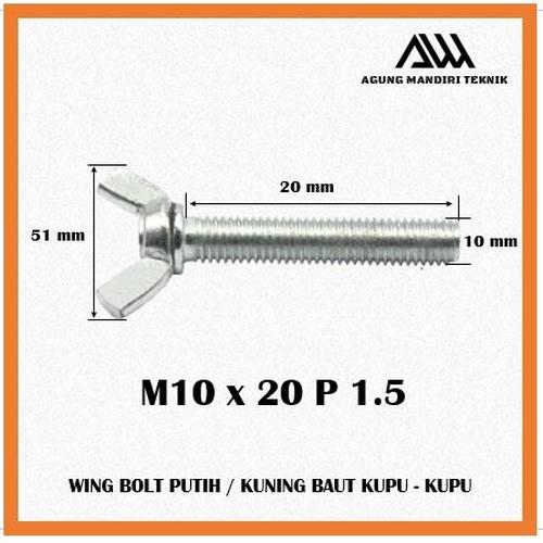 Jual Wing Bolt M10 x 20 Putih Baut Kuping M10x20 Baut Kupu-Kupu - Kota ...