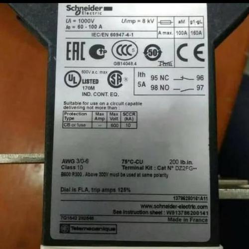 Jual SCHNEIDER LC1F THERMAL OVERLOAD RELAY LR9F5367 Limited - Jakarta ...