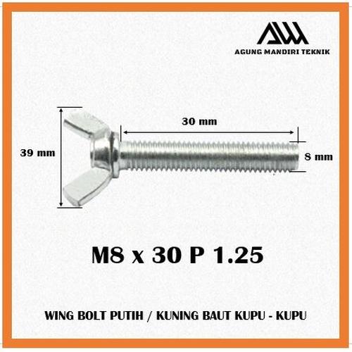 Jual Wing Bolt M8 x 30 Putih Baut Kuping M8x30 Baut Kupu-Kupu - Kota ...