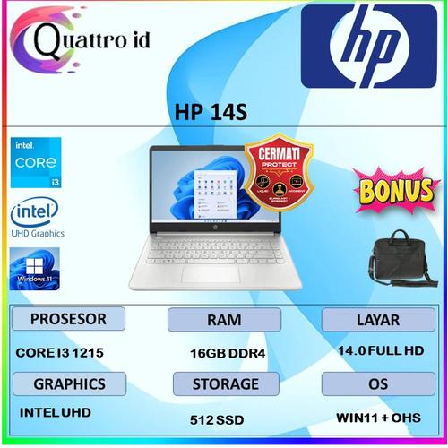Jual Laptop Hp 14s core i3 Ram 16GB 512GB Win11+OHS 14.0 Full - 4GB/512 ...