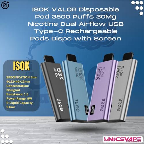 Promo ISOK VALOR Disposable Pod 3500 Puffs 30Mg Nicotine Dual Airflow ...