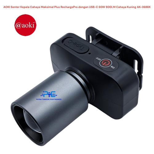 Jual AOKI Senter Kepala Cahaya Maksimal Plus RechargePro dengan USB-C 60W 800LM Cahaya Kuning AK ...
