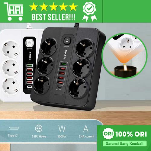 Promo Colokan Listrik 6 Plug Awet Tahan lama USB plus USB Type C ...
