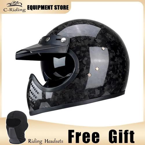 Jual Zohara Helm Carbon Fiber Retro Full-face - Helm Off-road Ringan ...