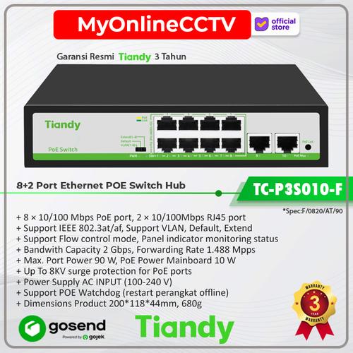 Promo Tiandy TC-P3S010-F 8+2 Smart POE Switch Hub IP Camera CCTV - SPEC ...