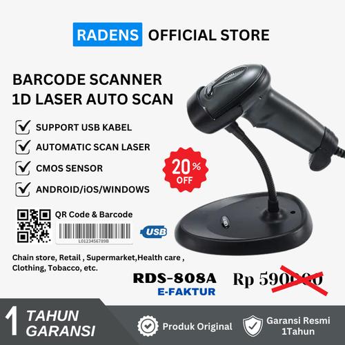 Jual Barcode Scanner Auto-Sensing Laser 1D Auto Scan RADENS RDS-808A ...