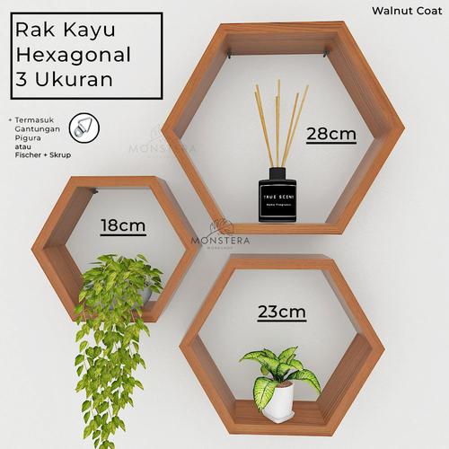 Jual Rak Kayu Segi Enam Dinding / Ambalan Gantung Hexagonal Berbagai ...