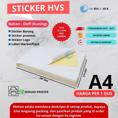 Promo STIKER LABEL HVS A4 PER DUS 2000 LEMBAR / KERTAS STICKER UKURAN ...