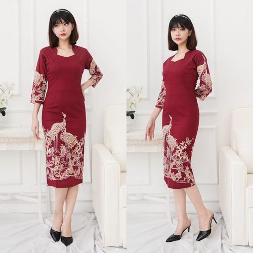 Promo Jumbo Dress Batik Midi Wanita Modern Big size Gaun Bodycon Sexy ...