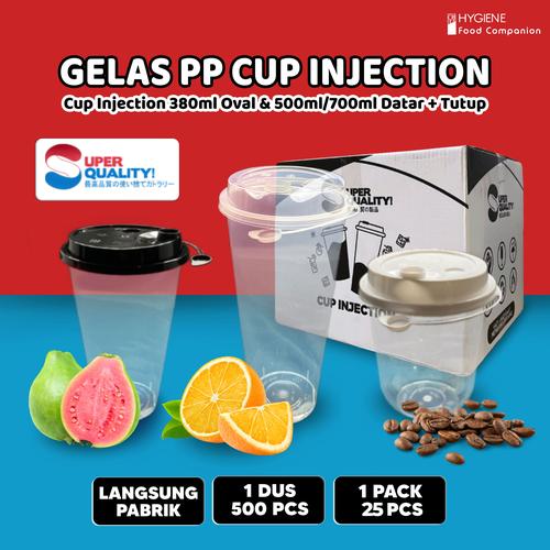 Promo Cup PP Injection Oval 380ml 12oz & Datar 500ml 16oz & 700ml 24oz / Gelas Thinwall + Lid ...