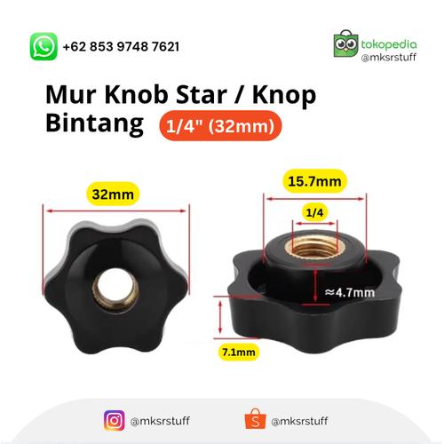 Jual Mur Knob Star / Knop Bintang - 1/4", M4, M5, M6, M8, M10 - 1/4 ...