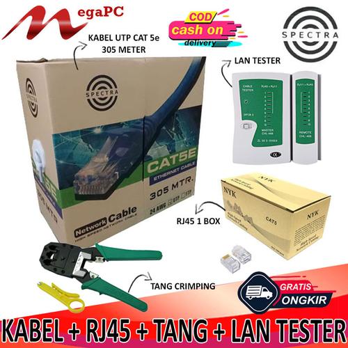 Jual Paket kabel Lan UTP + RJ45 1 Box + Tang Crimping + Lan Tester ...