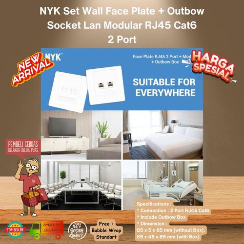 Jual NYK Wall Face Plate Socket Lan Modular RJ45 RJ 45 2 Port - Jakarta ...