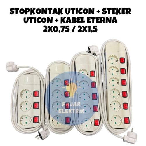 Jual STOP KONTAK UTICON 3 4 5 6 LUBANG SAKLAR TERSENDIRI + KABEL ETERNA 2X1,5 TEMBAGA(1- 10 ...