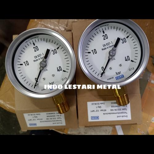 Jual Wika Pressure gauge 0-40 bar size 4" inch drat 1/2" NPT Kuningan ...