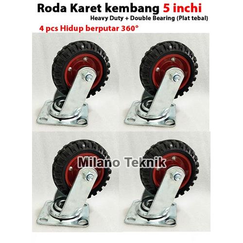 Jual Roda 5 inchi Karet Kembang (4pcs Hidup) Heavy Duty + Double ...