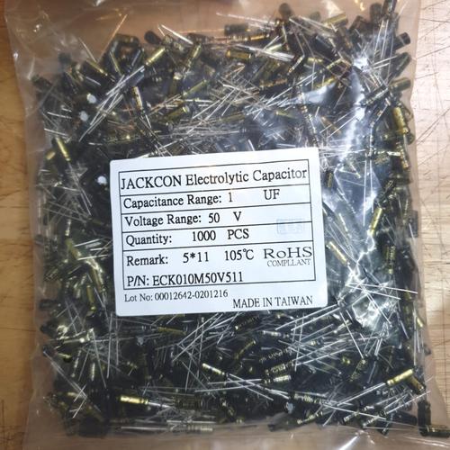 Jual Elco 1uf 50v merk JACKCON gold | kapasitor elko 1 mikro 50 volt - Jakarta Barat - mega ...