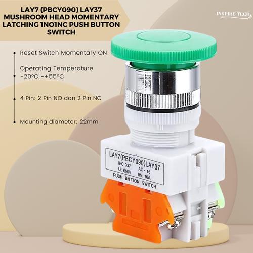 Jual LAY7 (PBCY090) LAY37 Mushroom Head Momentary Latching Push Button ...