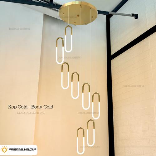 Jual Lampu gantung void tangga oval 8in1 led body gold hitam minimalis dekor - Body Gold ...