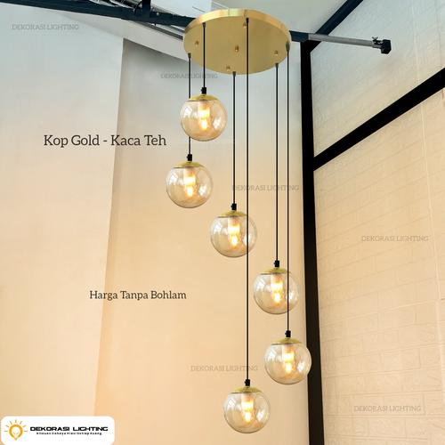 Jual Lampu gantung tangga void 6in1 kaca bulat minimalis fiting e27 dekor - Body Hitam, kaca abu ...