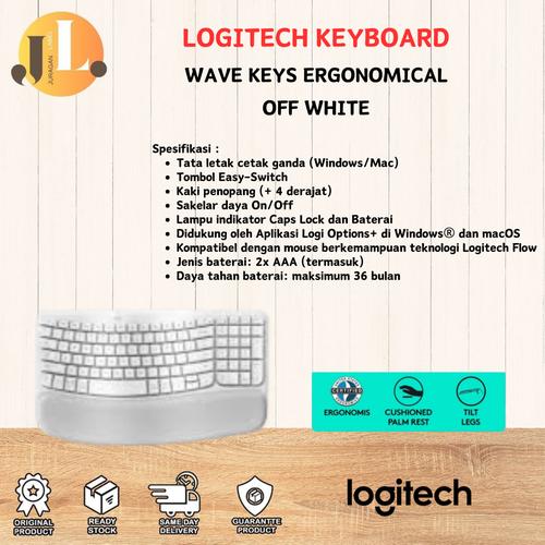 Jual LOGITECH KEYBOARD WAVE KEYS ERGONOMICAL OFF WHITE Original ...