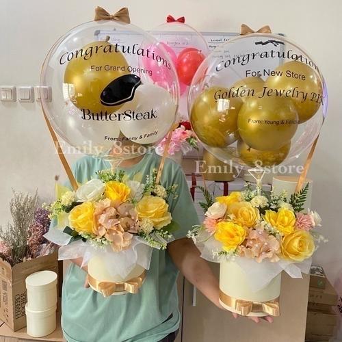 Jual Ready Bucket Bloom Box Bunga Buket Balon wisuda grand opening toko ...