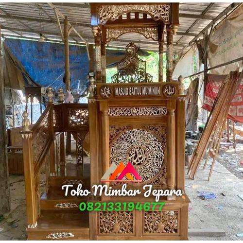Jual Mimbar masjid tangga samping full kaligrafi mimbar Kubah kayu jati ...