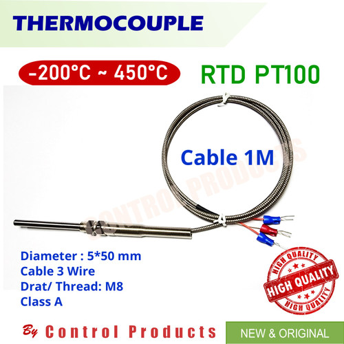 Jual RTD pt100 temperature thermal probe sensor 3 Wire -200 to 450 oC 1M 5x50mm - Jakarta Barat ...