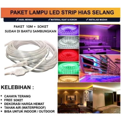 Jual Paket 10m + Socket LED Selang LED Strip SMD 5050 Bisa Outdoor dan ...