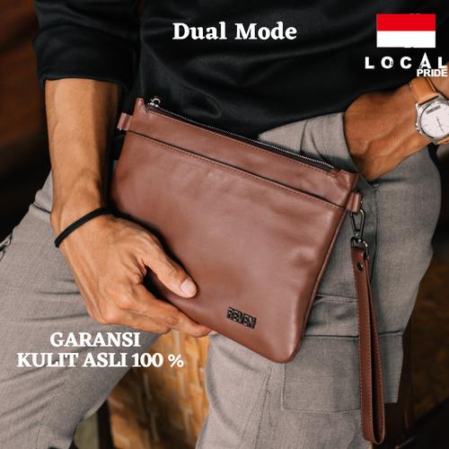 Promo Tas Sling Bag Kulit Asli Pria Clutch Pouch Handbag Leather Reven Adam - Hitam - Kab ...