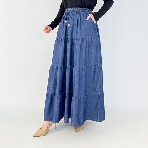 Promo Rok Jeans Payung Lebar A-line Flare Panjang 93-97cm Susun Tingkat ...