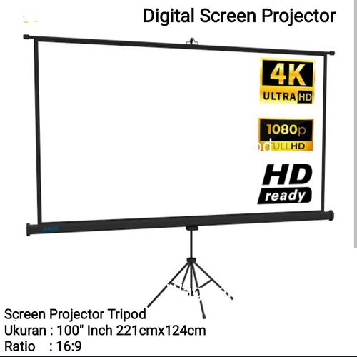 Jual Screen Projector Tripod 100" Ratio 16:9 Wide Screen - Layar Proyektor 100" Inch Stand ...