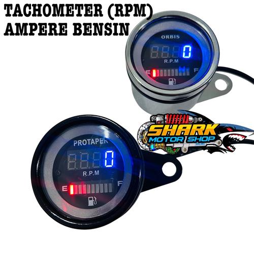 Jual Tachometer RPM digital + Amper bensin orbis universal - Chrome ...