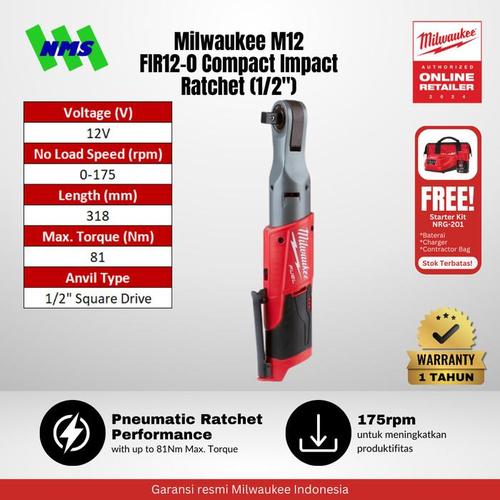 Jual MILWAUKEE M12 FIR12-0 FUEL 1/2" CORDLESS IMPACT RATCHET 12V MESIN ...