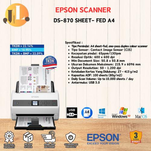 Jual EPSON SCANNER DS-870 SHEETFEED A4 (TKDN) Original - +Kayu Wajib ...